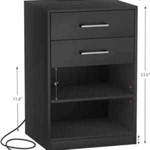 Irontar Nightstands Set of 2, Night Stand with Charging Station, Bedside Table with Removable Shelf, End Table with Open Storage, 2 Drawers Small Dresser for Bedroom, Black BZZ001BE02