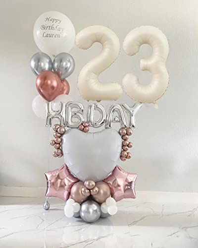 40 Inch Cream White Number 2 Balloons,Large Foil Helium Mylar Birthday Party Balloon 0-9 Matte Nude White Number (2) for Baby Shower Wedding Decorations