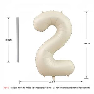 40 Inch Cream White Number 2 Balloons,Large Foil Helium Mylar Birthday Party Balloon 0-9 Matte Nude White Number (2) for Baby Shower Wedding Decorations