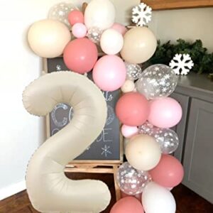 40 Inch Cream White Number 2 Balloons,Large Foil Helium Mylar Birthday Party Balloon 0-9 Matte Nude White Number (2) for Baby Shower Wedding Decorations