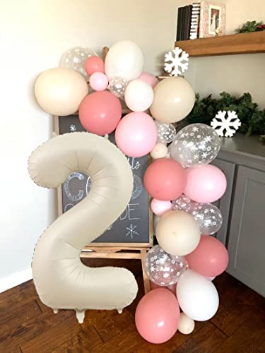 40 Inch Cream White Number 2 Balloons,Large Foil Helium Mylar Birthday Party Balloon 0-9 Matte Nude White Number (2) for Baby Shower Wedding Decorations