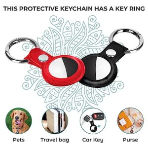 Air Tag Holder for Apple Airtag - Pack of 4 Airtag Keychain Holder Protective tag Tracker for Wallet Dog Collar Luggage and car Keys Keychain | Leather Airtag Holder | Airtag Key Ring | Airtag Cover