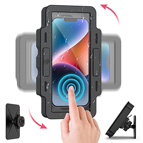 Shower Phone Holder Waterproof 480°Rotation Shower Phone Case Bathroom Wall Mount Phone Holder Adhesive Phone Mount for Shower Wall Mirror Kitchen for iPhone 14 13 12 Pro Max XS XR All 4" - 7" Devices