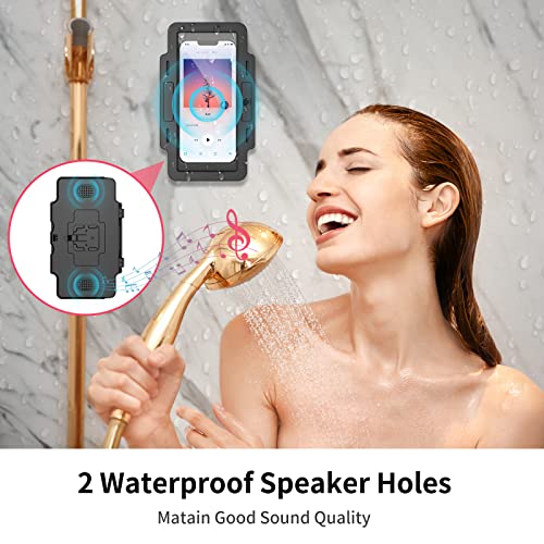 Shower Phone Holder Waterproof 480°Rotation Shower Phone Case Bathroom Wall Mount Phone Holder Adhesive Phone Mount for Shower Wall Mirror Kitchen for iPhone 14 13 12 Pro Max XS XR All 4" - 7" Devices