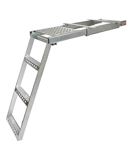 Mytee Products 3 Rung Pull-Out Trailer Step Ladder with Standing Platform Folding Truck Step Galvanized Steel for Use with Trucks, Trailers and RV's