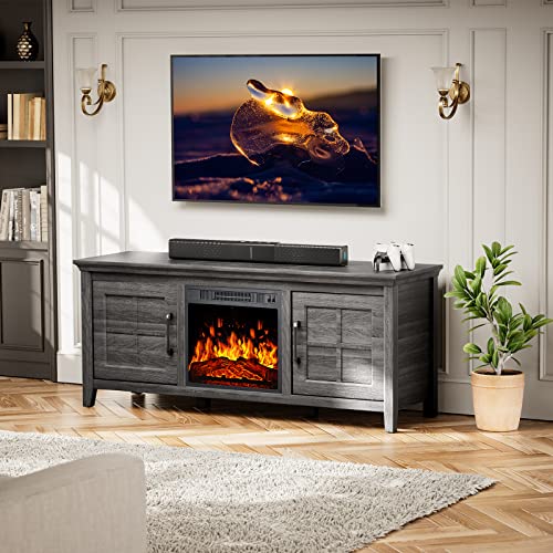 Pipishell Fireplace TV Stand with 18″ Fireplace for up to 70 inch TVs, Electric Fireplace TV Stand with Storage Cabinet&Adjustable Shelves, Fireplace Entertainment Center Holds up to 200 lbs, PIWFS02G