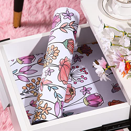 20 Sheets Drawer Liners for Dresser Linen Scented Non Adhesive Paper Fragrant Liners for Bathroom Kitchen Cabinet Shelf Closet, 14 x 19.5 Inches(Flower)