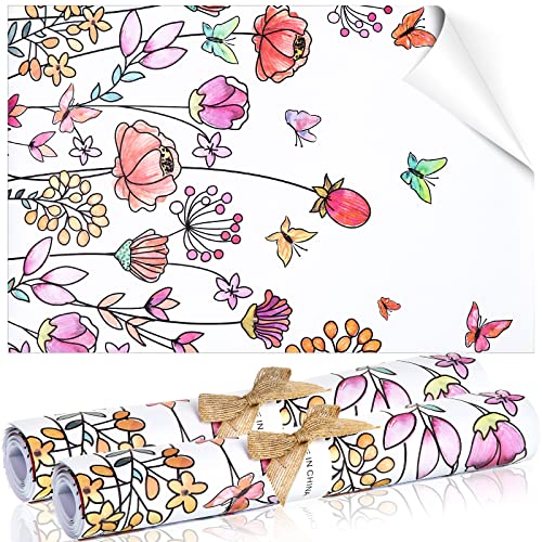 20 Sheets Drawer Liners for Dresser Linen Scented Non Adhesive Paper Fragrant Liners for Bathroom Kitchen Cabinet Shelf Closet, 14 x 19.5 Inches(Flower)