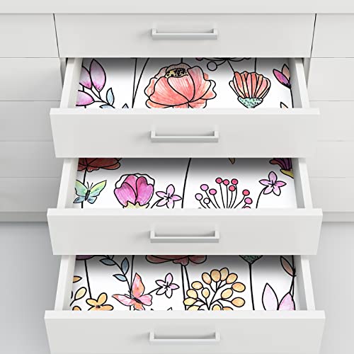 20 Sheets Drawer Liners for Dresser Linen Scented Non Adhesive Paper Fragrant Liners for Bathroom Kitchen Cabinet Shelf Closet, 14 x 19.5 Inches(Flower)