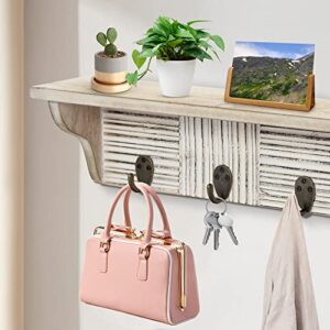 ZONECYTD Rustic 17" Small Wood Farmhouse Entryway Hat Floating Wall Shelves Mounted Shelf, Hanging Purse Bag Backpack Shelves for Wall Decor with Hooks for Kitchen Bedroom Bathroom, White