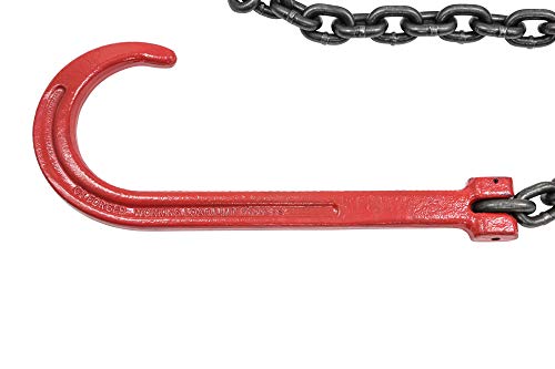 Mytee Products 3/8" x6' G80 15" Long Shank J Hook Tow Chain Recovery w/Eye Cradle Grab Hook - 7100 LBS WLL - Rollback Towing Chain for Car Wrecker Recovery Flatbed Trailers Truck - Towing Equipment