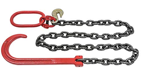 Mytee Products 3/8" x6' G80 15" Long Shank J Hook Tow Chain Recovery w/Eye Cradle Grab Hook - 7100 LBS WLL - Rollback Towing Chain for Car Wrecker Recovery Flatbed Trailers Truck - Towing Equipment