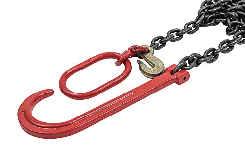 Mytee Products 3/8" x6' G80 15" Long Shank J Hook Tow Chain Recovery w/Eye Cradle Grab Hook - 7100 LBS WLL - Rollback Towing Chain for Car Wrecker Recovery Flatbed Trailers Truck - Towing Equipment