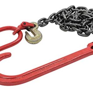 Mytee Products 3/8" x6' G80 15" Long Shank J Hook Tow Chain Recovery w/Eye Cradle Grab Hook - 7100 LBS WLL - Rollback Towing Chain for Car Wrecker Recovery Flatbed Trailers Truck - Towing Equipment