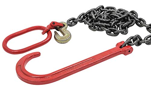 Mytee Products 3/8" x6' G80 15" Long Shank J Hook Tow Chain Recovery w/Eye Cradle Grab Hook - 7100 LBS WLL - Rollback Towing Chain for Car Wrecker Recovery Flatbed Trailers Truck - Towing Equipment