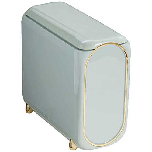 Bathroom Trash Can with Lid, 2.6 Gallon Rectangular Slim Garbage Can with Wheels, Plastic Double Barrel Rubbish Bin Wastebasket for Bedroom, Living Room, Kitchen, Office (Green)