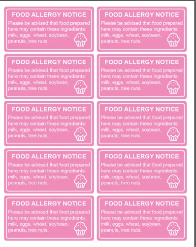 1x2 inch 500PCS Food Allergy Stickers Waterproof Stickers Without Residue for Food, Kitchen