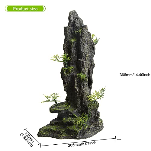 Saim Tall Mountain View Stone Aquarium Ornament Artificial Mountain Hill View Stone Rock Cave Fish Hiding Cave for Betta Fish Amano Shrimp Cichlid to Play,Hide and Rest - A