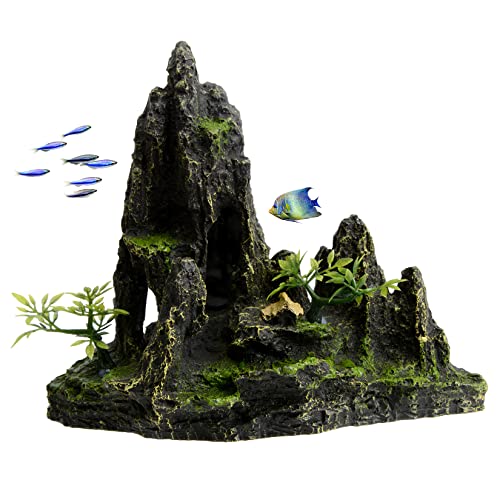 Saim Aquarium Mountain View Stone Ornament,Large Aquarium Ornament Tree Rock Cave Landscape Fish Tank Decoration