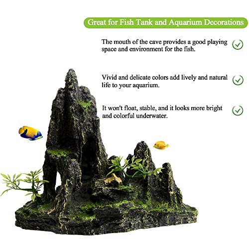 Saim Aquarium Mountain View Stone Ornament,Large Aquarium Ornament Tree Rock Cave Landscape Fish Tank Decoration