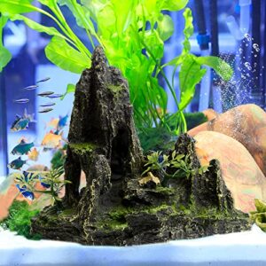 Saim Aquarium Mountain View Stone Ornament,Large Aquarium Ornament Tree Rock Cave Landscape Fish Tank Decoration