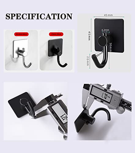 8 Pack Adhesive Hooks Heavy Duty Stainless Steel Wall Hooks Sticky Holder Waterproof Aluminum Towel Hooks for Hanging Coat Hat Key Clothes Closet Hook Wall Mount for Kitchen Bathroom Office