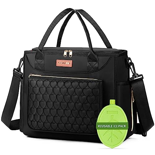 LOKASS Lunch Box - Lunch Bag Women Insulated Lunch Box for Women Teacher Nurse Tote Bag for Work Picnic or Travel Removable Shoulder Strap Side Pocket - Black