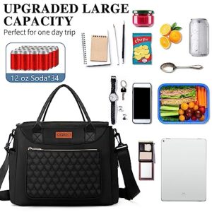 LOKASS Lunch Box - Lunch Bag Women Insulated Lunch Box for Women Teacher Nurse Tote Bag for Work Picnic or Travel Removable Shoulder Strap Side Pocket - Black