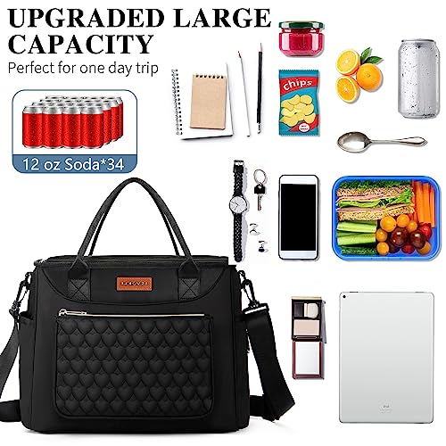 LOKASS Lunch Box - Lunch Bag Women Insulated Lunch Box for Women Teacher Nurse Tote Bag for Work Picnic or Travel Removable Shoulder Strap Side Pocket - Black