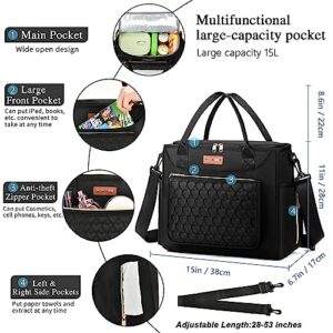 LOKASS Lunch Box - Lunch Bag Women Insulated Lunch Box for Women Teacher Nurse Tote Bag for Work Picnic or Travel Removable Shoulder Strap Side Pocket - Black