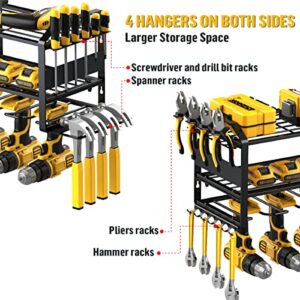 Power Tool Organizer Wall Mounted, 6 Tool Drill Holders with 4 Hangers, Power Tool Rack, Tool Organizer and Storage, Garage Heavy Duty Metal Tool Shelf for Power Tools, Gift for Father