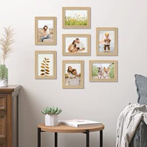 SUMGAR Boho Rattan Picture Frames 5X7 Hemp Rope - Rustic Farmhouse Style Wooden Oak Beige Photo Frames with Glass for Wall Mount and Tabletop Display - Perfect for Family, Friends, Graduation Gifts Set of 2