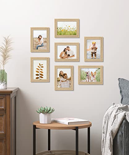 SUMGAR Boho Rattan Picture Frames 5X7 Hemp Rope - Rustic Farmhouse Style Wooden Oak Beige Photo Frames with Glass for Wall Mount and Tabletop Display - Perfect for Family, Friends, Graduation Gifts Set of 2