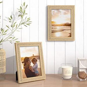 SUMGAR Boho Rattan Picture Frames 5X7 Hemp Rope - Rustic Farmhouse Style Wooden Oak Beige Photo Frames with Glass for Wall Mount and Tabletop Display - Perfect for Family, Friends, Graduation Gifts Set of 2