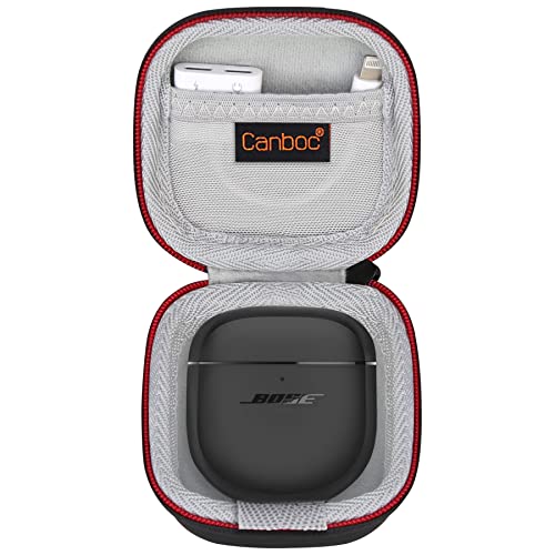 Canboc Hard Case for New Bose QuietComfort Earbuds II Noise Cancelling in-Ear Wireless Bluetooth Headphones, Mesh Bag fits USB-C Charging Cable, Ear Tips, Black