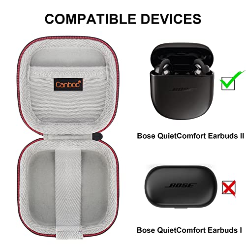 Canboc Hard Case for New Bose QuietComfort Earbuds II Noise Cancelling in-Ear Wireless Bluetooth Headphones, Mesh Bag fits USB-C Charging Cable, Ear Tips, Black