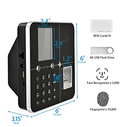 GELTTULU Fingerprint Time Clocks for Employees, 4 in 1 Attendance Machine with Fingerprint, Face, RFID and Password for Business and Office, 2.4 inch TFT LCD Scree