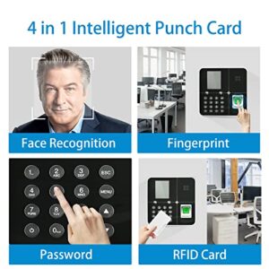 GELTTULU Fingerprint Time Clocks for Employees, 4 in 1 Attendance Machine with Fingerprint, Face, RFID and Password for Business and Office, 2.4 inch TFT LCD Scree