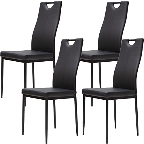 Black PU Leather Dining Chairs Set of 4 Living Room Chairs - Modern Upholstered Side Chairs with Stable Metal Legs, Carrying Handle, Kitchen Armless Chair for Dining Room, Kitchen, Restaurant