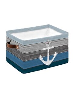 storage bin foldable storage basket nautical white anchor compass,large storage bins with handles storage baskets for organizing,farm vintage blue wooden board collapsible storage cubes organizer 25l