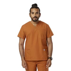 spectrum uniforms scrub tops medical tunic tops unisex v-neck yoga ideal for medical professionals, hospital and lab workwear veterinary, three pocket, licensed collegiate scrubs-222c burnt orange