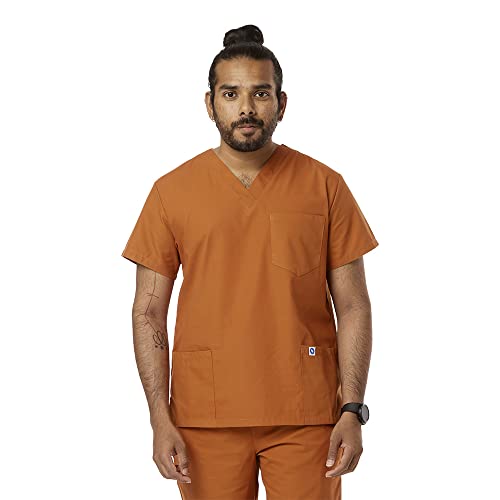 SPECTRUM UNIFORMS Scrub Tops Medical Tunic Tops Unisex V-Neck Yoga Ideal for Medical Professionals, Hospital and Lab Workwear Veterinary, Three Pocket, Licensed Collegiate Scrubs-222C Burnt Orange