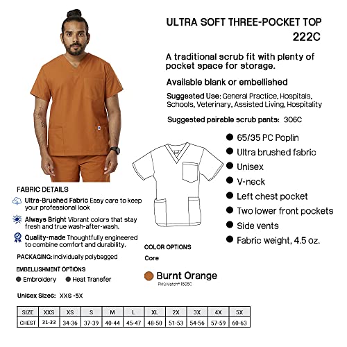 SPECTRUM UNIFORMS Scrub Tops Medical Tunic Tops Unisex V-Neck Yoga Ideal for Medical Professionals, Hospital and Lab Workwear Veterinary, Three Pocket, Licensed Collegiate Scrubs-222C Burnt Orange