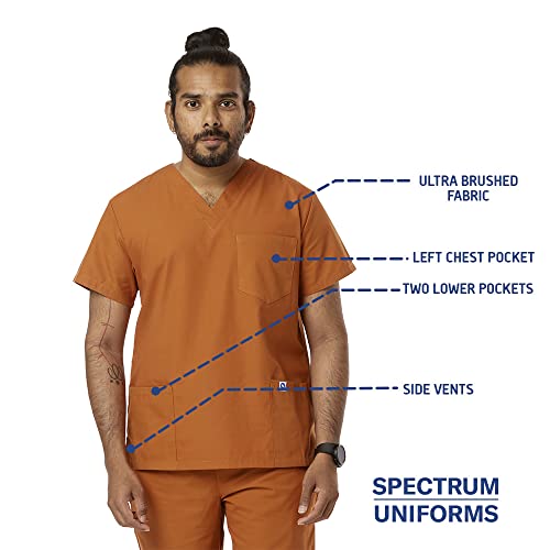 SPECTRUM UNIFORMS Scrub Tops Medical Tunic Tops Unisex V-Neck Yoga Ideal for Medical Professionals, Hospital and Lab Workwear Veterinary, Three Pocket, Licensed Collegiate Scrubs-222C Burnt Orange