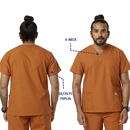 SPECTRUM UNIFORMS Scrub Tops Medical Tunic Tops Unisex V-Neck Yoga Ideal for Medical Professionals, Hospital and Lab Workwear Veterinary, Three Pocket, Licensed Collegiate Scrubs-222C Burnt Orange