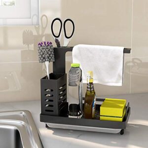 sink caddy kitchen sink organizer, stainless steel kitchen caddy sink organizer with removable drain tray for soap, sponge, scrubber, brush and dishcloth, rustproof countertop kitchen sink organizer