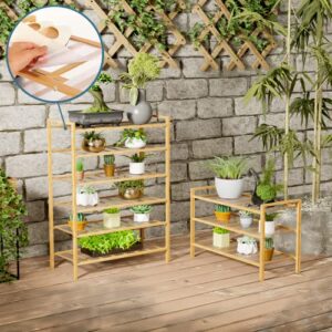 CoMokin Bamboo 3 Tier Shoe Rack Stackable Shoe Shelf Storage Organizer with Side Pockets for Unit Entryway Hallway and Closet Sturdy Free Standing Shoe Rack