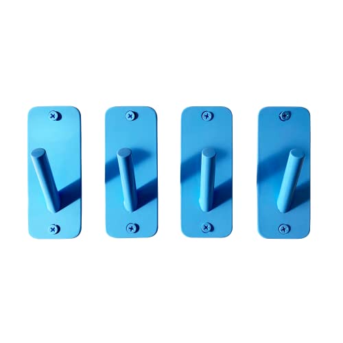 Wall Coat Hooks - Peggy Rectangular 1 Hook - Pack of 4 - Blue Finish. Heavy Duty Metal Hooks with screws for Hanging Coats, Robes, Backpack, Towel, Keys, Hats. Hooks for College Dorm.