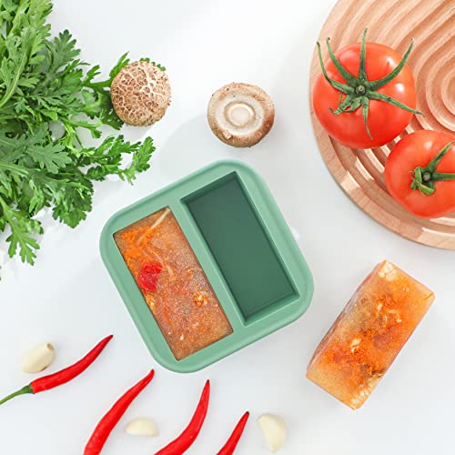 OOKIDOKI 1-Cup Extra-Large Silicone Freezing Tray with Airtight Lids-makes 8 perfect 1-cup portions -soup containers with lids,freeze soup broth stews leftovers or sauce(Green,4 Pack)