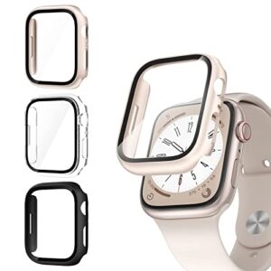 commuter apple watch se (2nd gen)/se/6/5/4 screen protector 40mm, [3 pack] hard pc ultra-thin cover built-in tempered glass film for apple watch se 2/se/6/5/4 40mm, black/clear/starlight